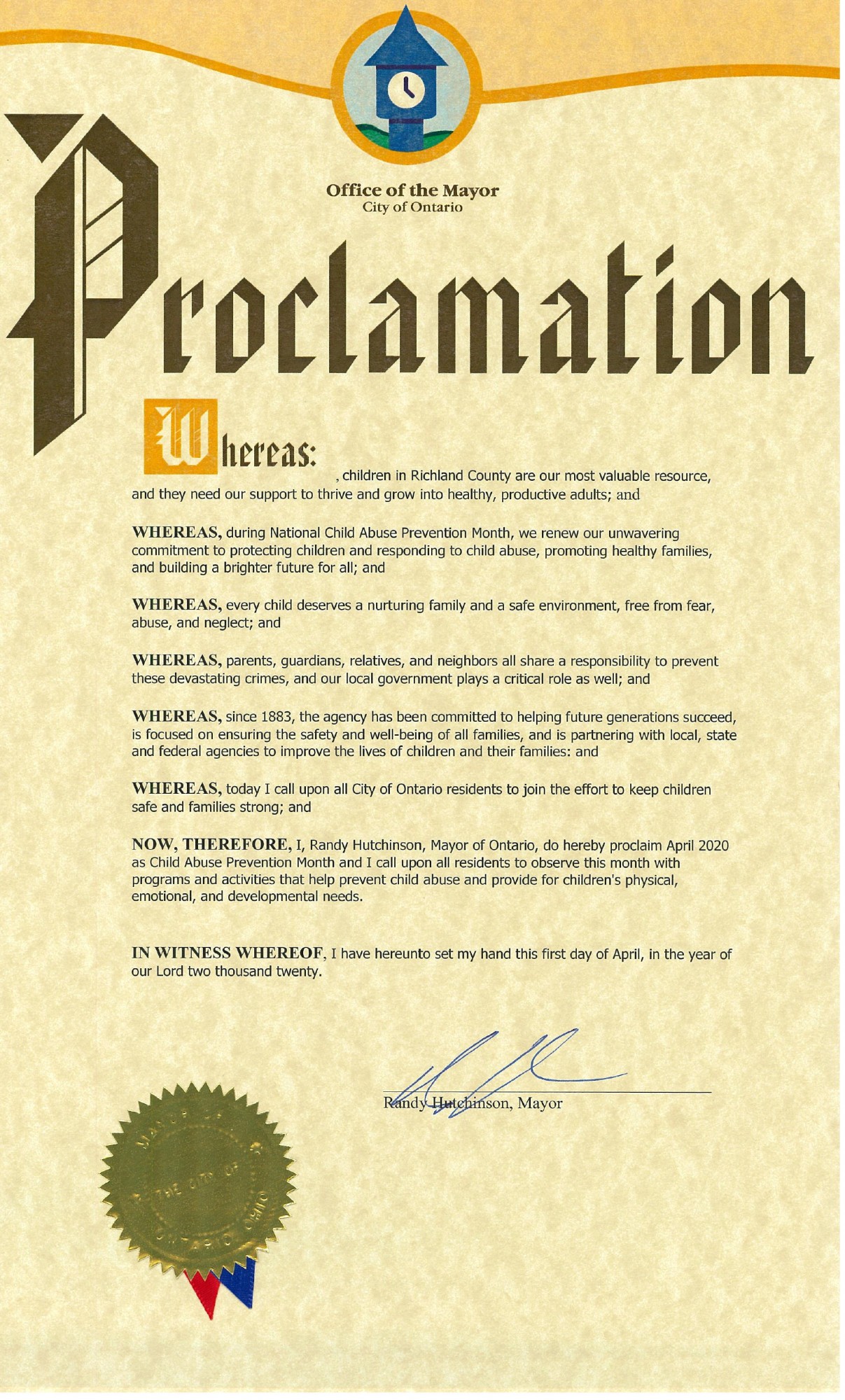 The City of Ontario Proclaims April Child Abuse Prevention Month ...